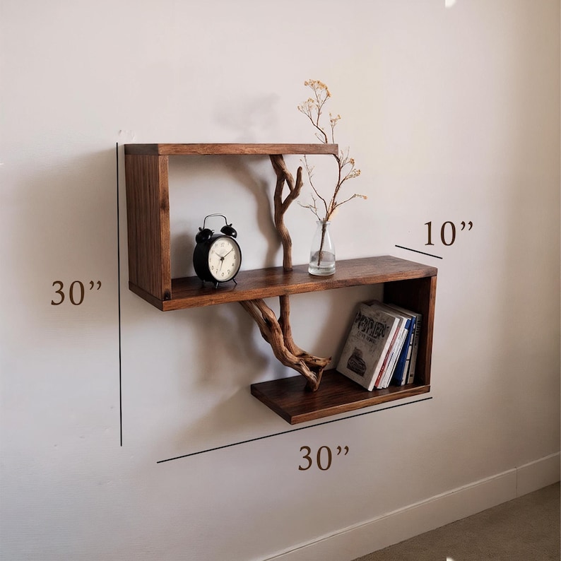 Solid Wood Bookcase Tree Bookshelf Wall Mount Driftwood Branch Shelf ...