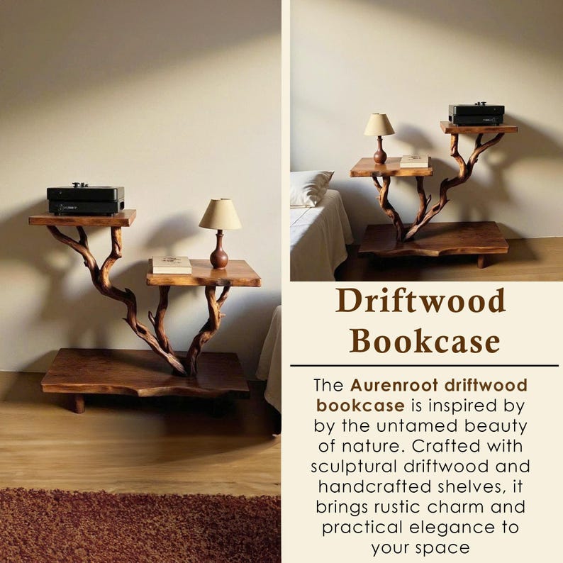 Rustic Night Stand Solid Wood Bookcase Shelves on Wall Handmade Side ...