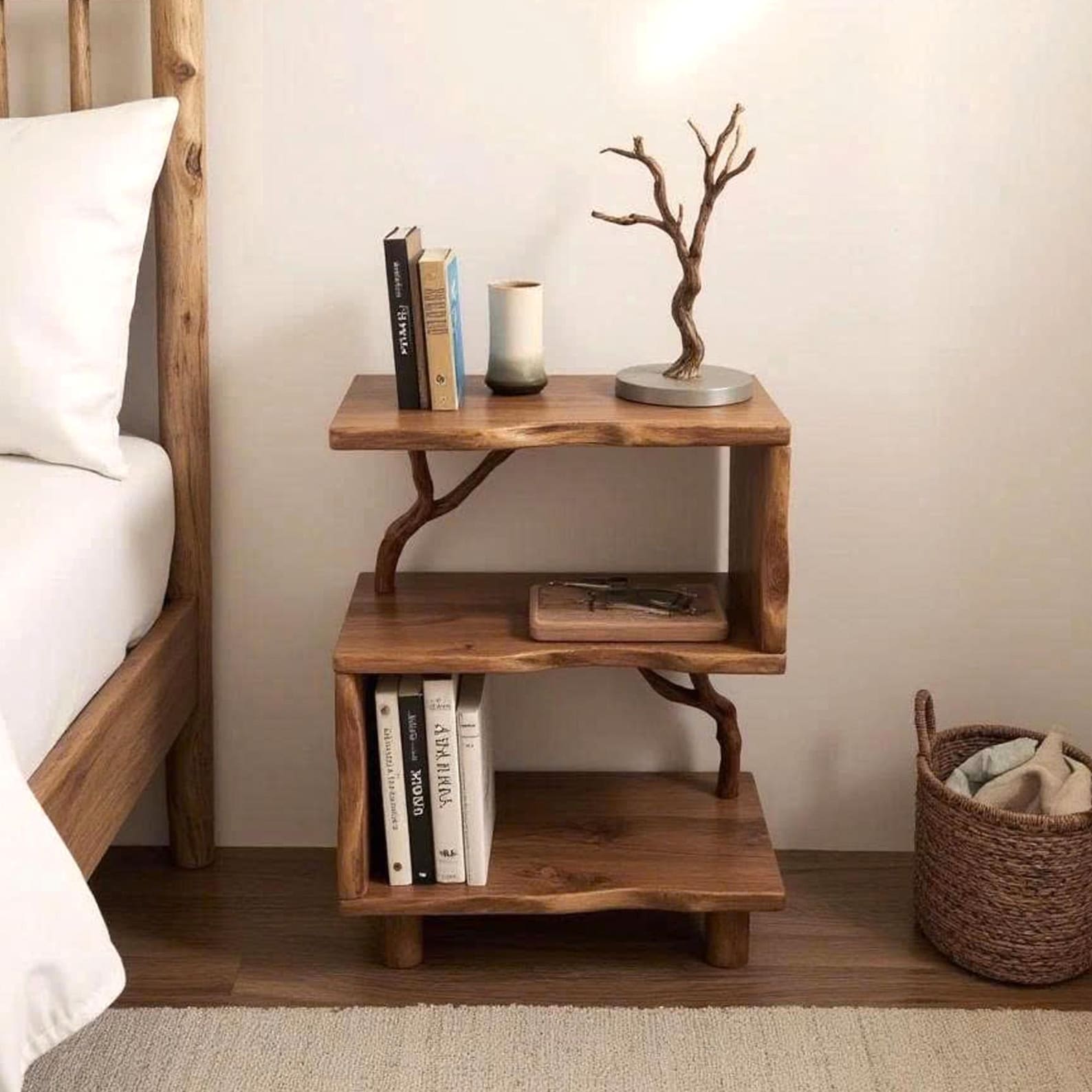 Night Stand Bookcase Solid Wood Free Standing Small Bookcase Bedside ...