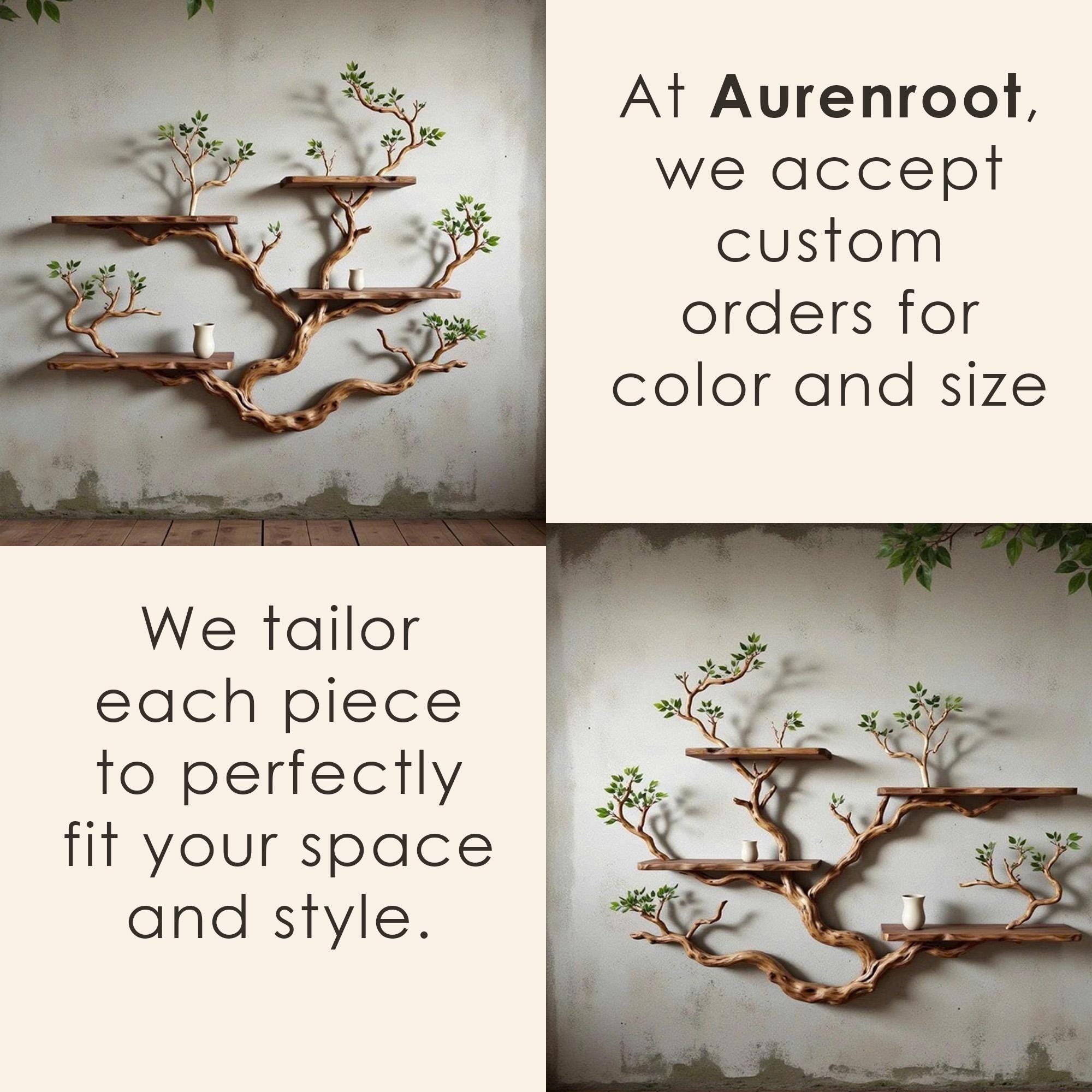 Floating Bookshelf Tree Branch Book Shelf Solid Wood Wall Mounted ...