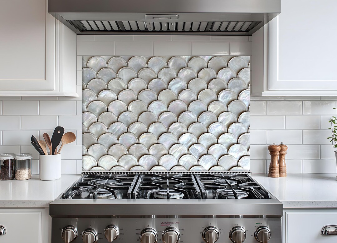 Fish Scale Mother of Pearl Backsplash: Tempered Glass Panel - Etsy