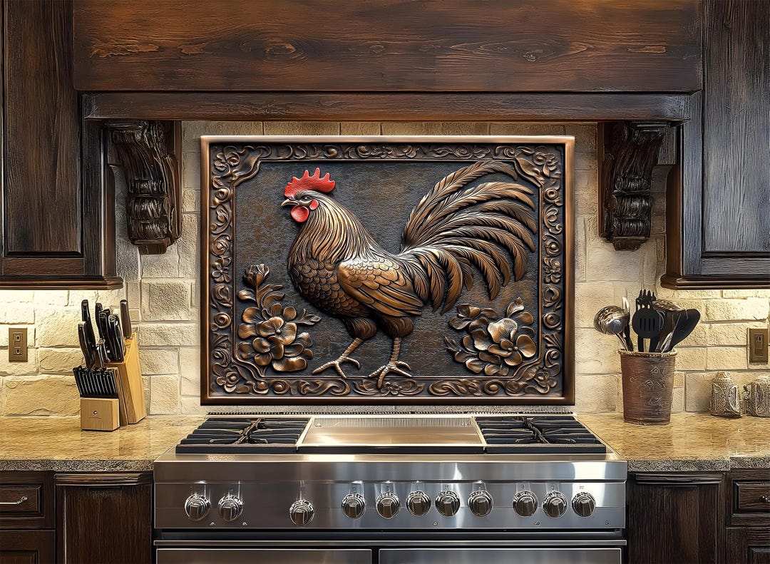Rustic Rooster Backsplash for Kitchen, Tempered Glass Backsplash ...