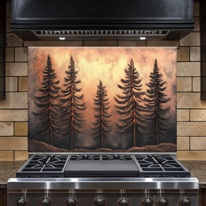 Pine Tree Tempered Glass Backsplash for Kitchen, Backsplash for Kitchen ...