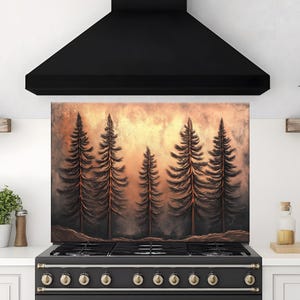 Pine Tree Tempered Glass Backsplash for Kitchen, Backsplash for Kitchen ...
