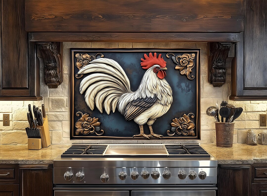 Rustic Rooster Glass Backsplash for Kitchen, Tempered Copper Look ...
