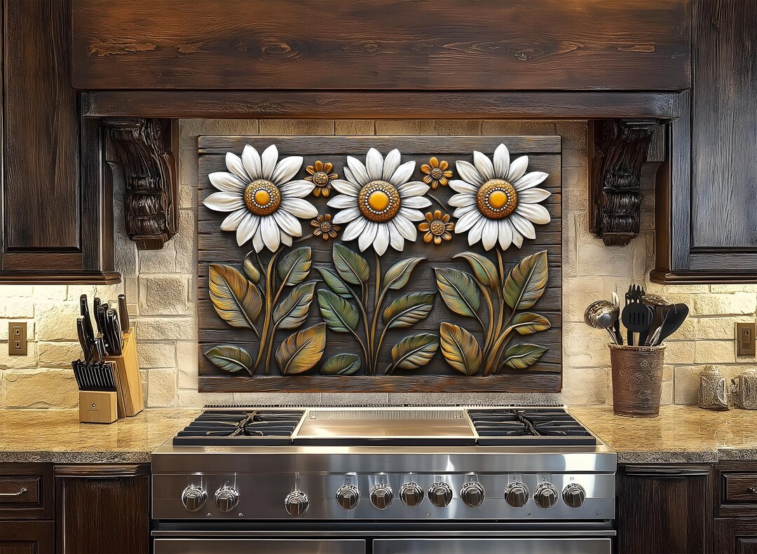 Rustic Sunflower Glass Backsplash, Rustic Floral Look Tempered Panel ...