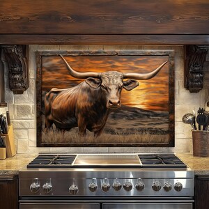 Texas Longhorn Tempered Glass Backsplash, Rustic Copper Kitchen Panel ...