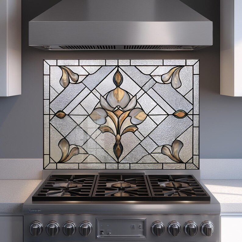 Tempered Glass Backsplash Ornate Stained Glass Effect Kitchen Wall Art ...