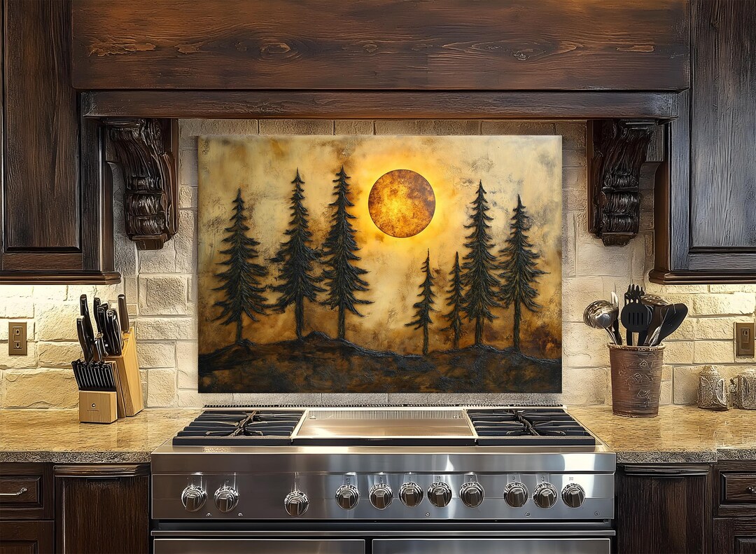 Pine Tree Backsplash, Tempered Glass Tree Backsplash for Kitchen ...