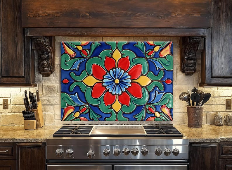 Mexican Talavera Ceramic Tiles Backsplash For Kitchen Tempered Glass