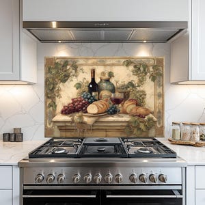 Tempered Glass Backsplash French Country Style, Rustic Bread and Wine ...