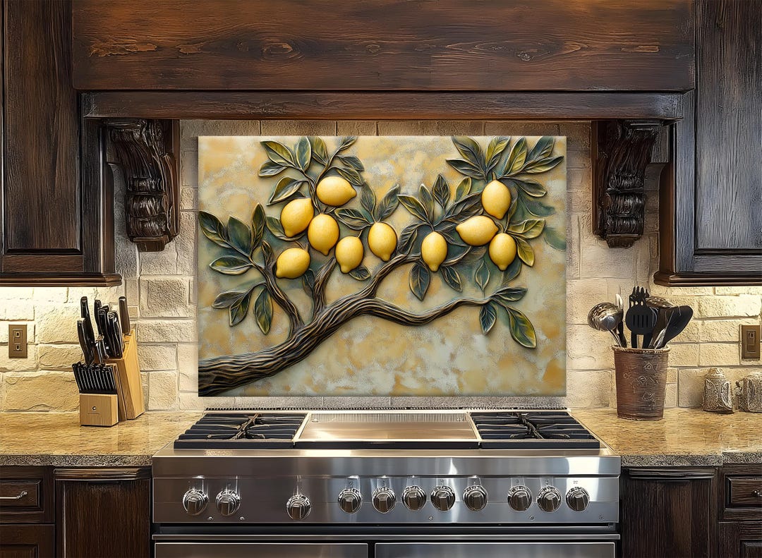 Lemon Tree Tempered Glass Backsplash for Kitchen, Tempered Glass Panel ...
