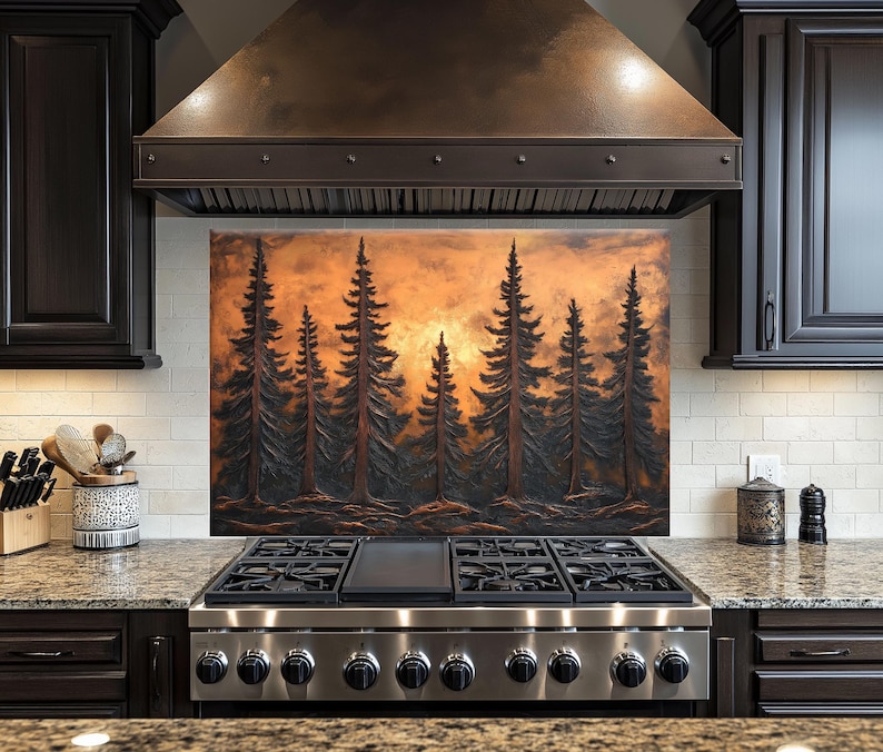 Pine Tree Tempered Glass Kitchen Backsplash: Rustic Stove Panel - Etsy