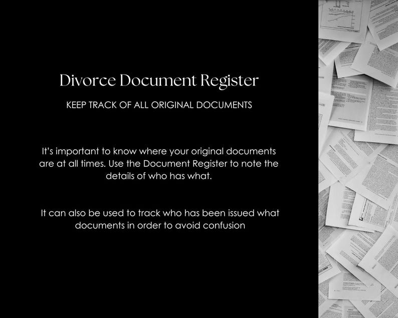 Divorce Document Checklist & Register (digital Product) - Etsy