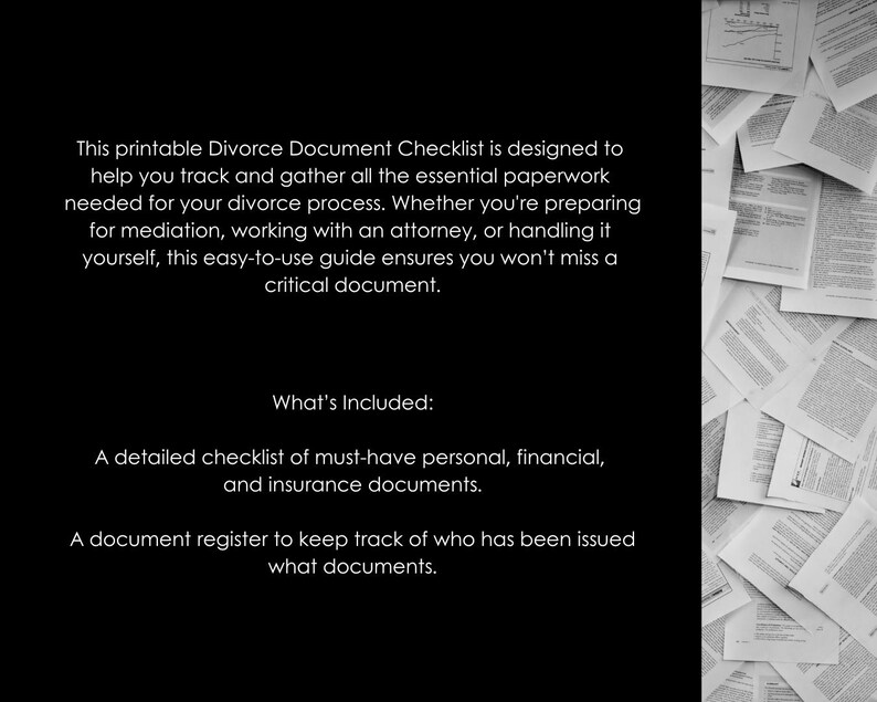 Divorce Document Checklist & Register (digital Product) - Etsy