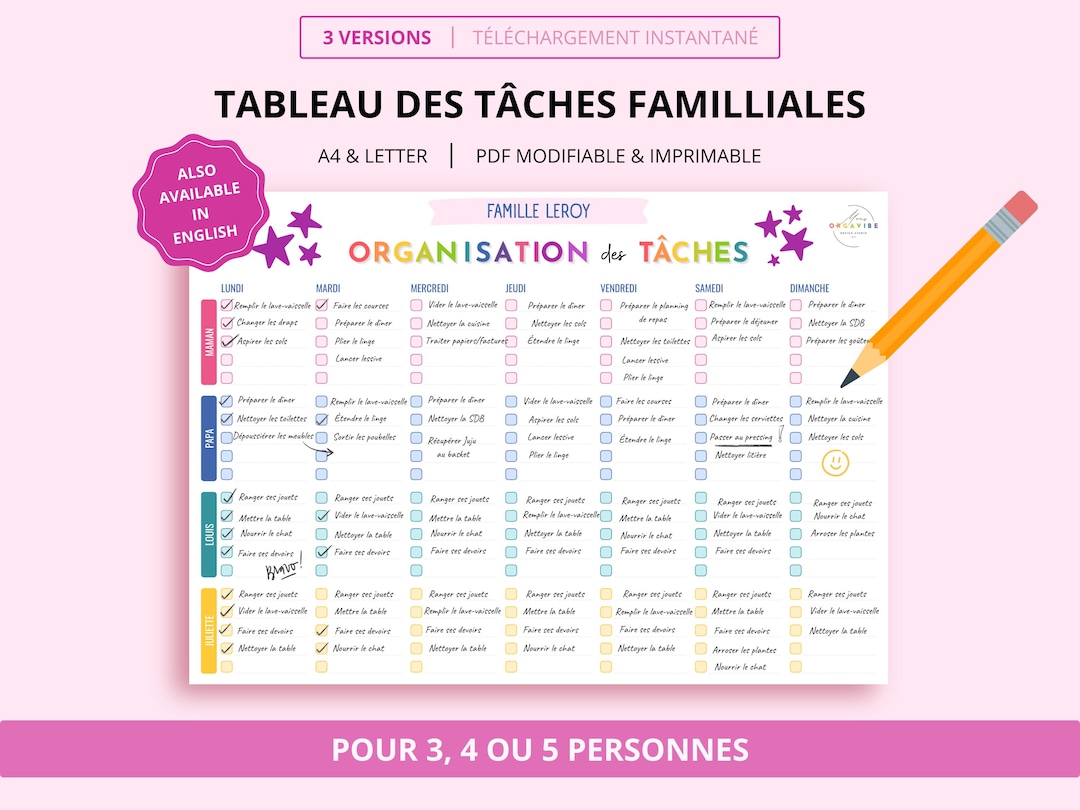 Tableau des tâches familiales - Tableau des tâches enfants ...