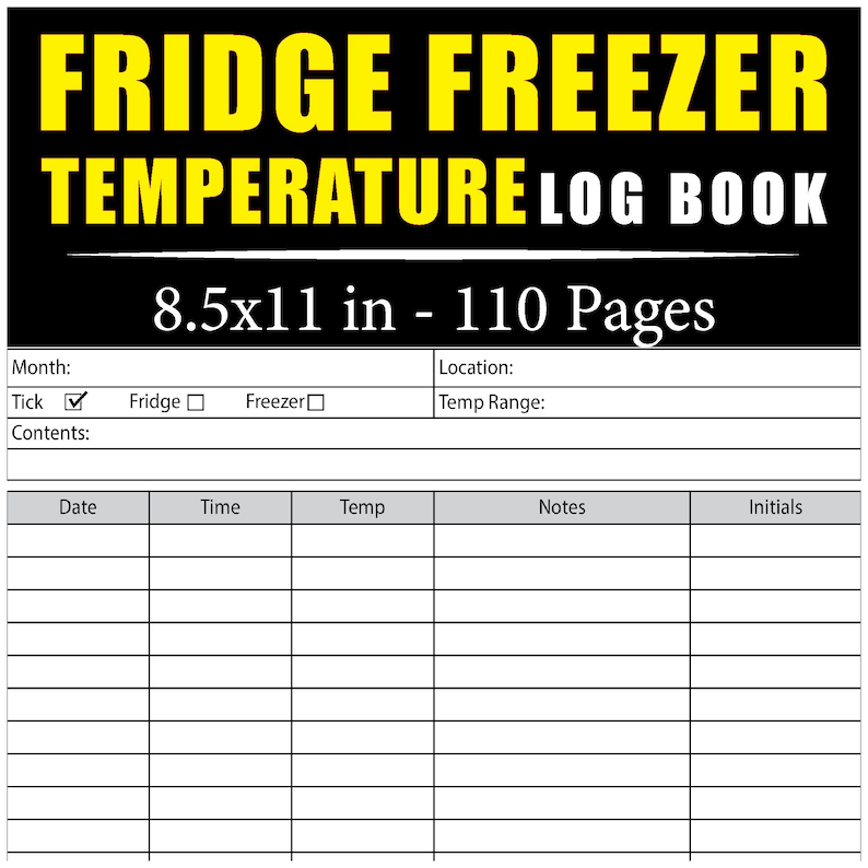 Fridge Freezer Temperature Log Book (8.5x11 Inches),pdf & SVG Digital ...