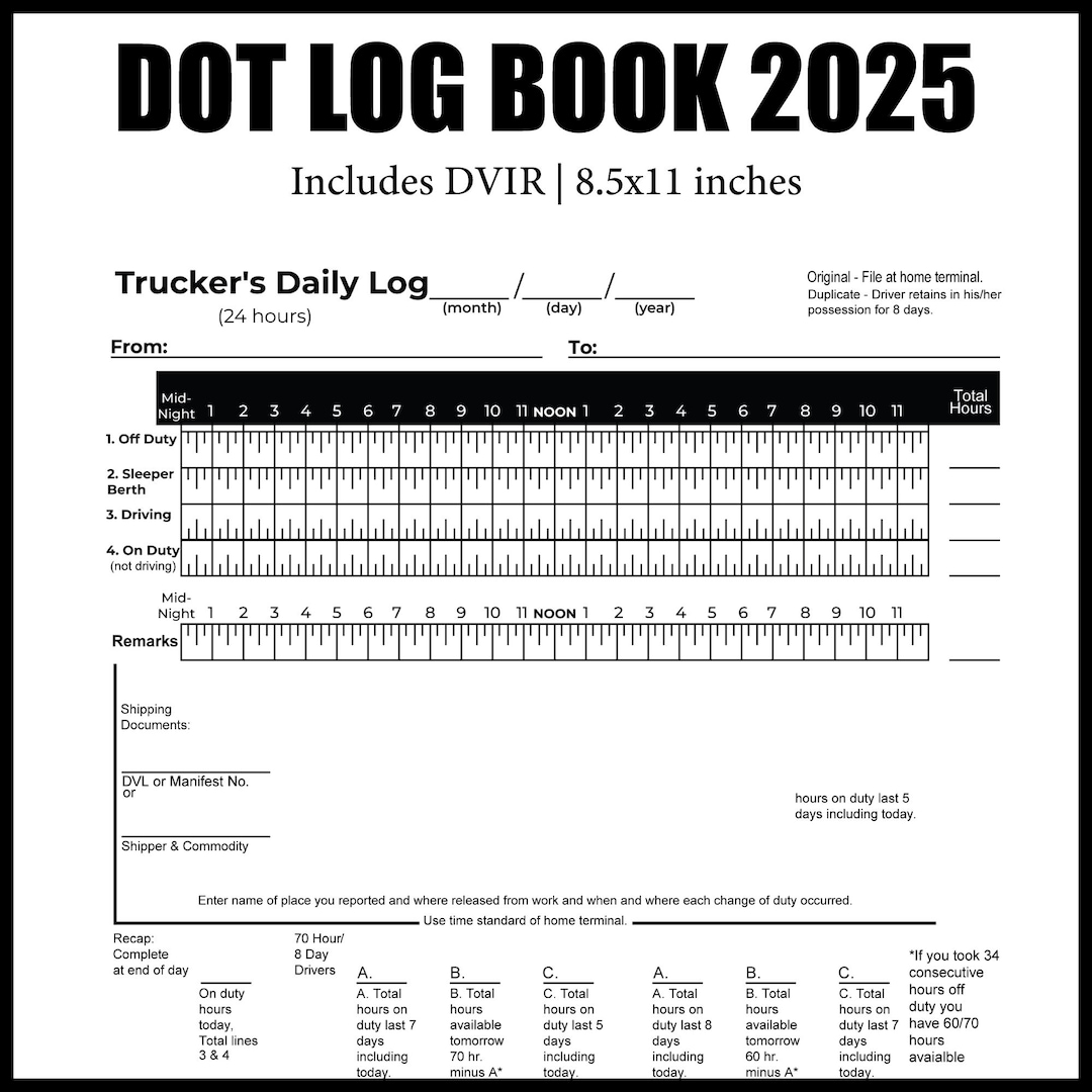 Truckers Dot Log Book 2025 | Truck Driver's Daily Log Book for OTR ...