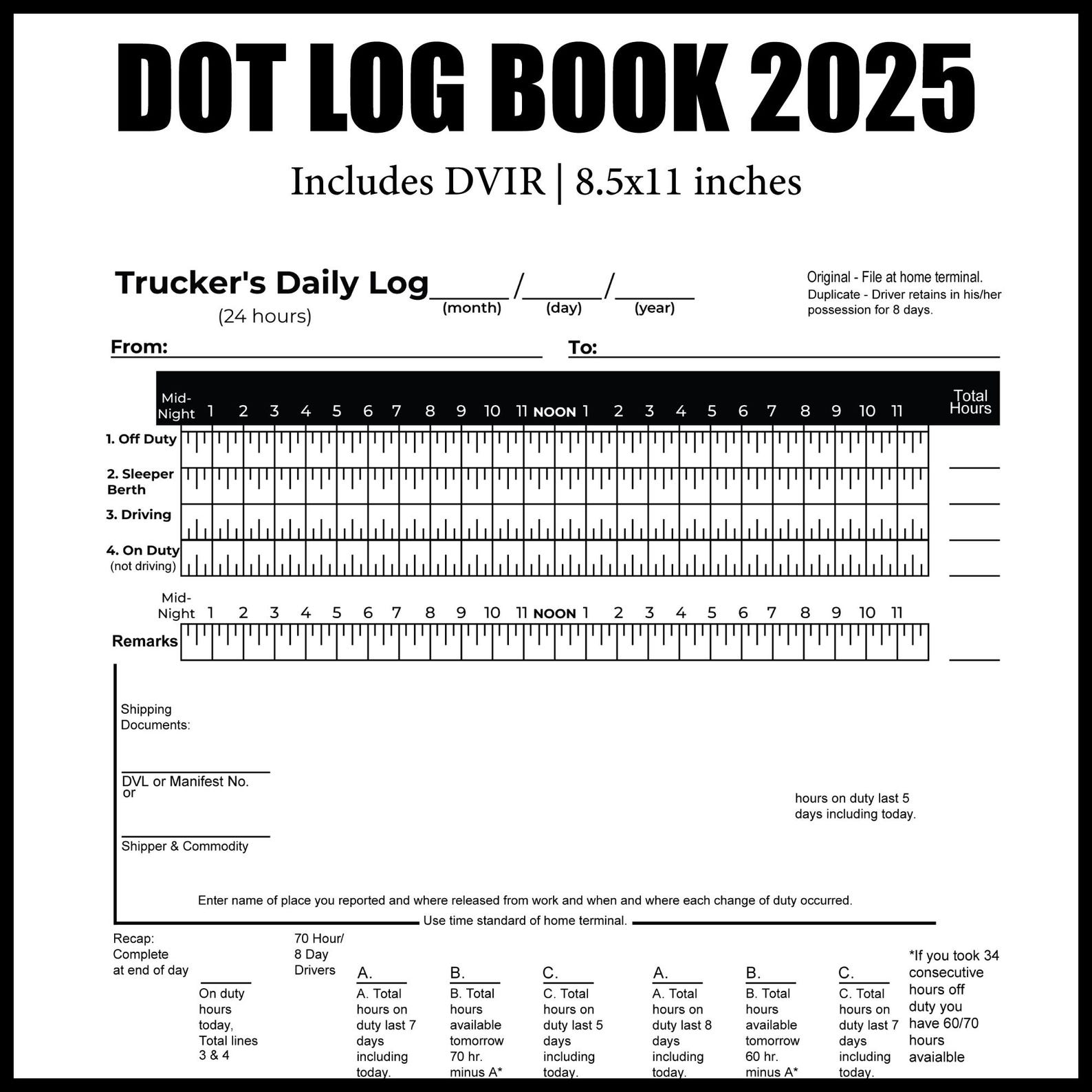 Truckers Dot Log Book 2025 | Truck Driver's Daily Log Book for OTR ...