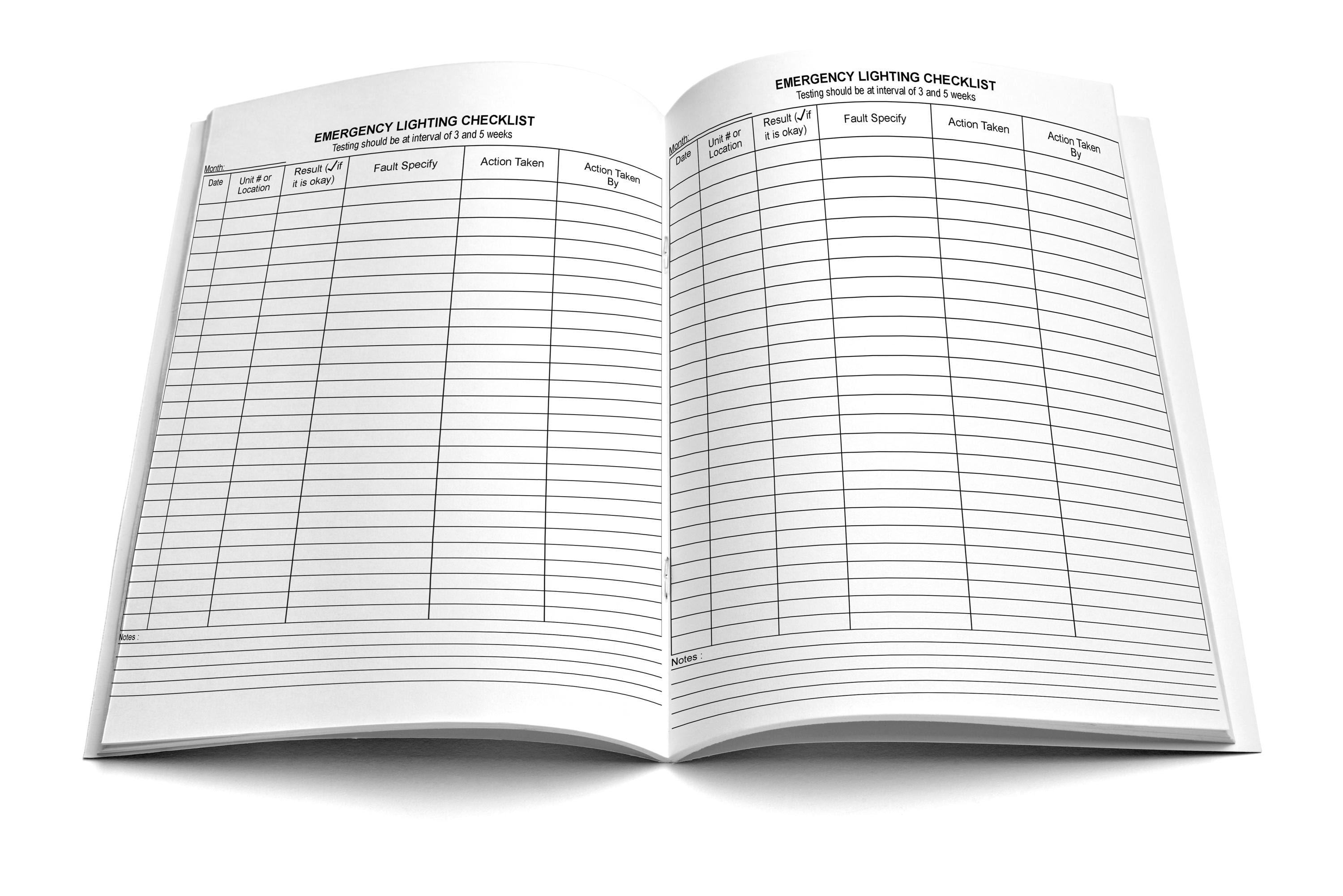 Emergency Lighting Log Book: Inspection & Maintenance Record (PDF, SVG ...