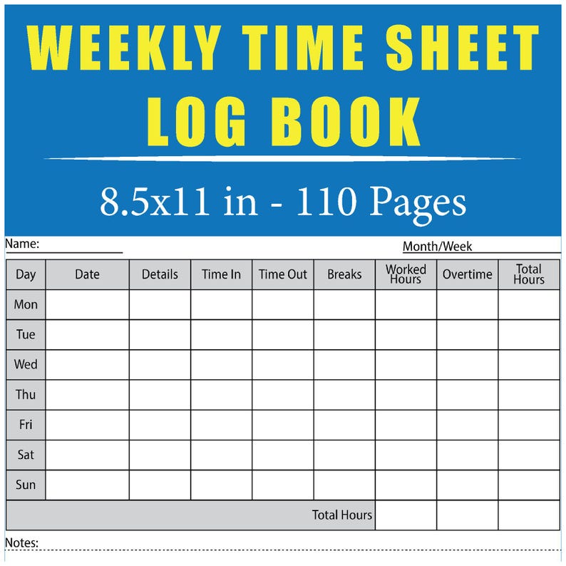 Weekly Time Sheet Log Book | Work Hours Logbook, Employee Time Sheet ...