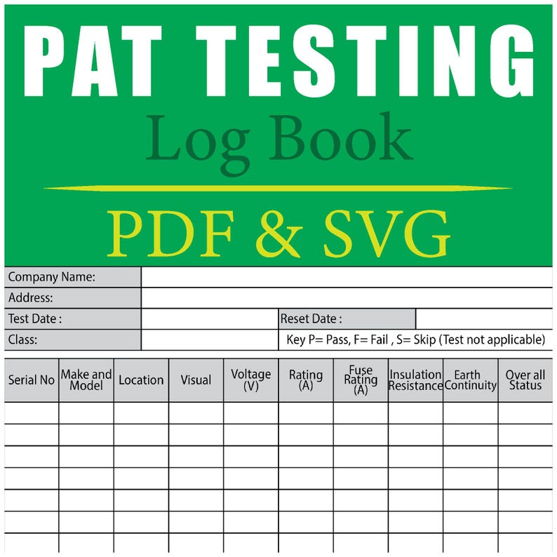 PAT Testing Log Book: Electrical Appliance Safety (PDF & SVG Digital ...
