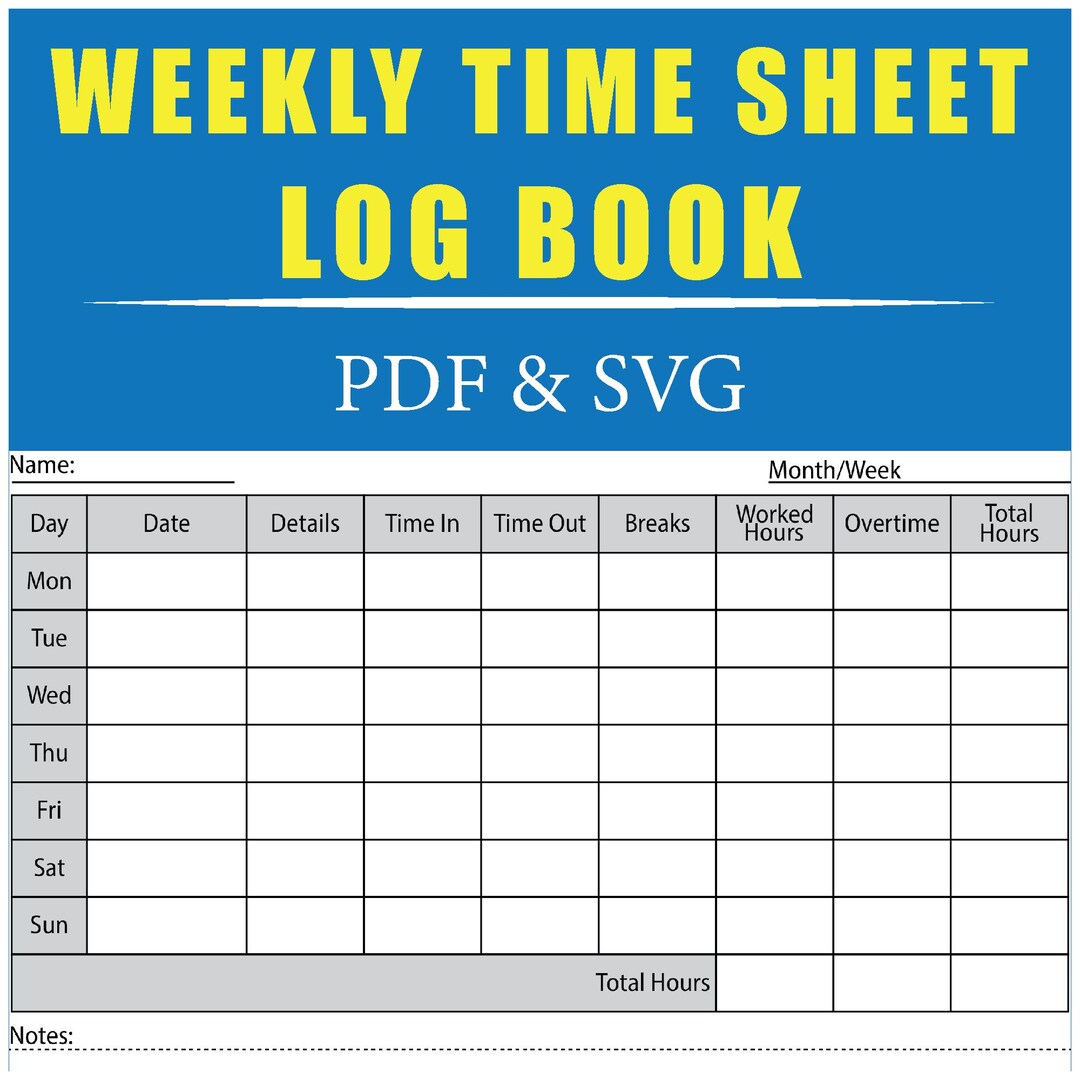 Weekly Time Sheet Log Book | Work Hours Logbook, Employee Time Sheet ...