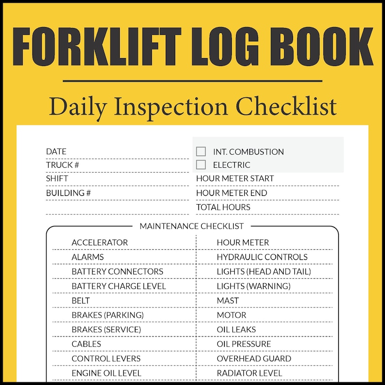 Forklift Log Book: Daily Inspection Checklist (PDF & SVG) - Etsy
