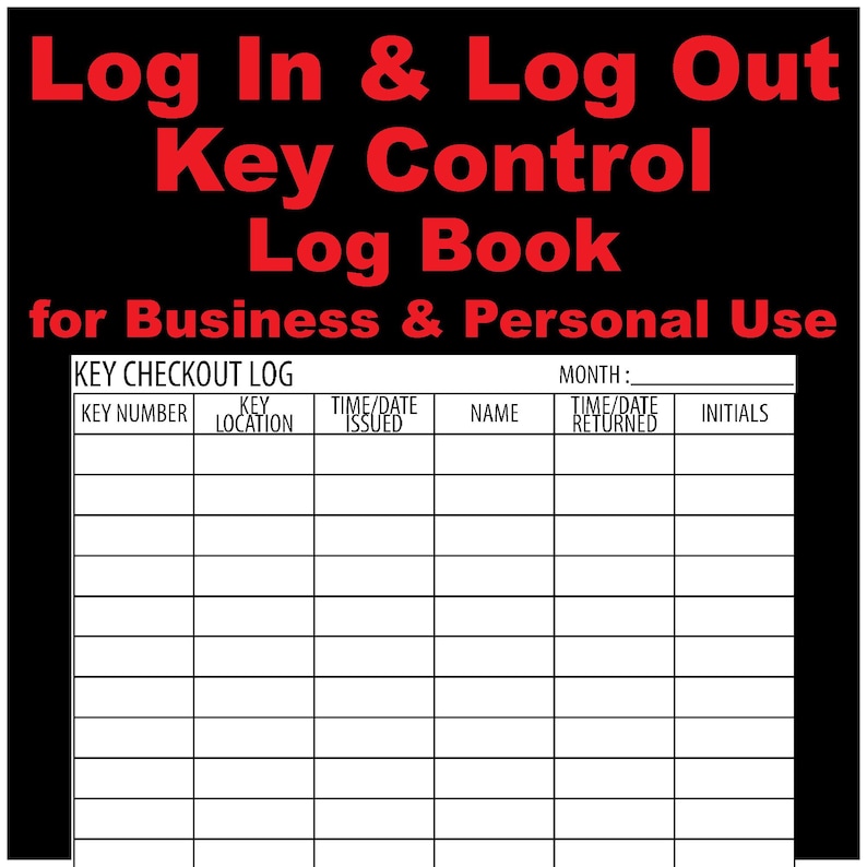 Key Control Log Book | 6x9 in | Key Control Logbook for Key Check Out ...