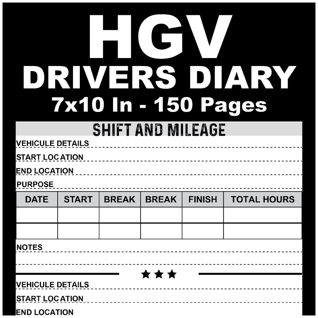HGV Drivers Diary | Trucker Log Book | 7x10 Inches | Shift & Mileage Log | Expenses Log ...
