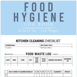 Food Hygiene Log Book: Kitchen Cleaning Checklist (PDF Download) - Etsy