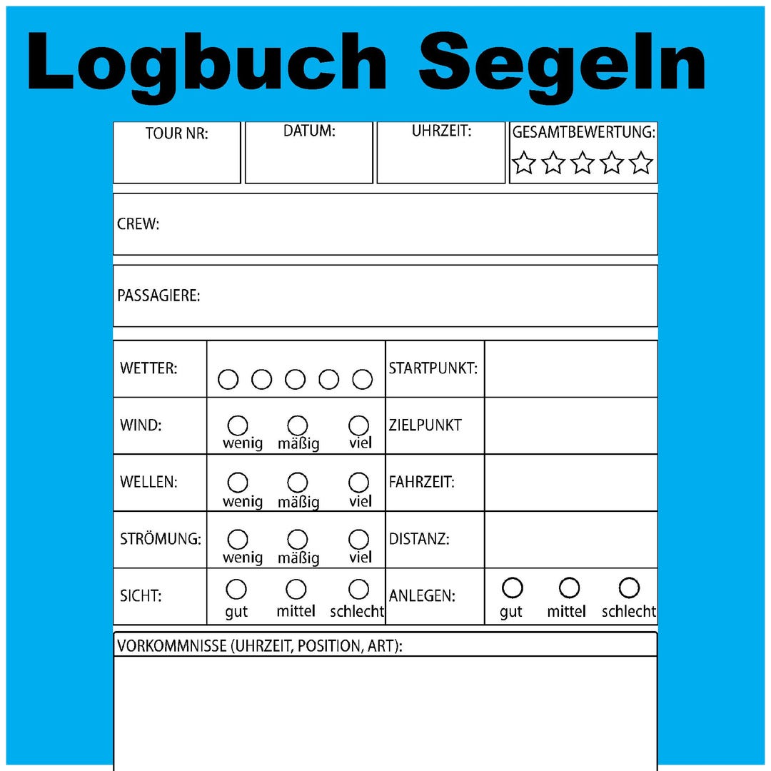 Sailing Logbook | Logbook for Boat Trips, Sailing Ships, Motor Yachts ...