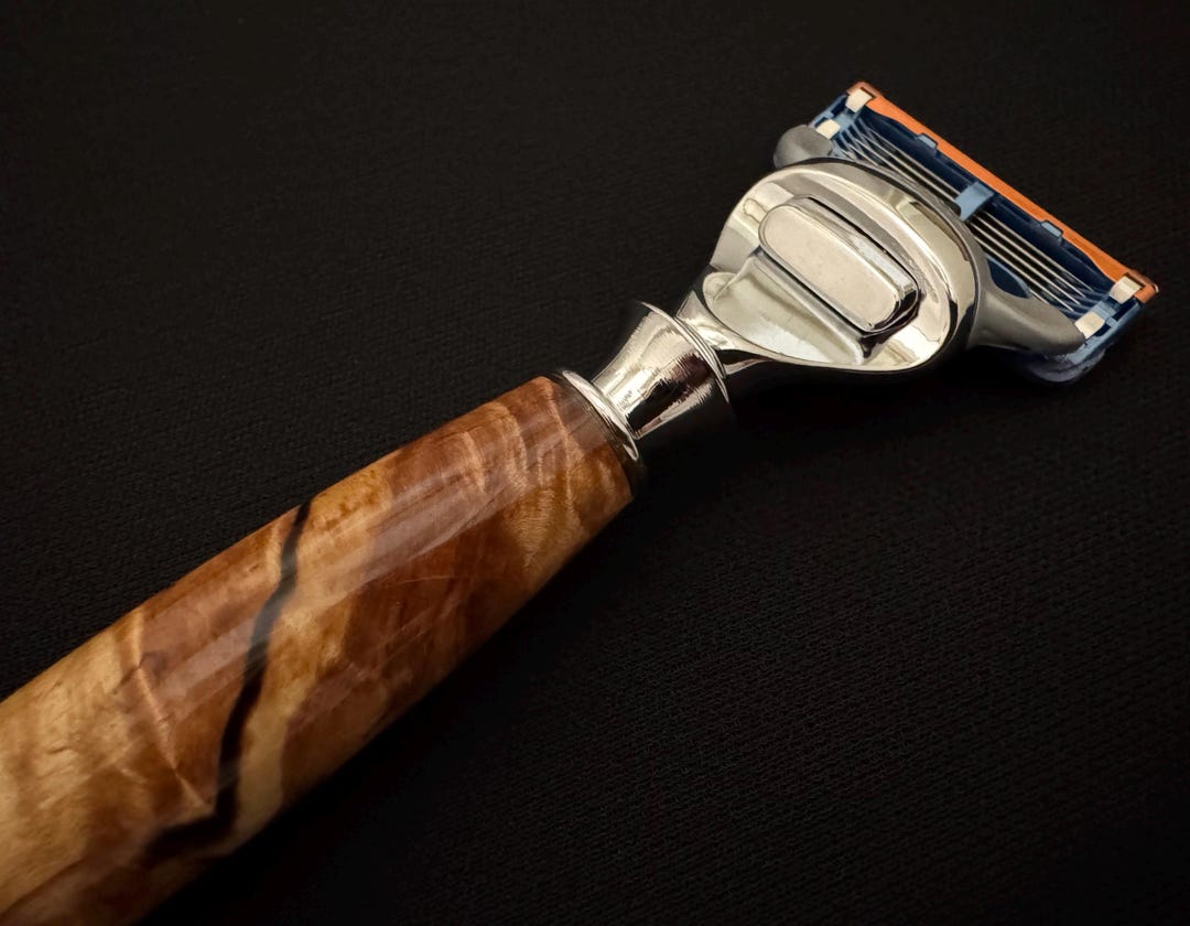 Turned Wood Razor Handle Gillette Fusion Spalted Birch Burl With Chrome ...