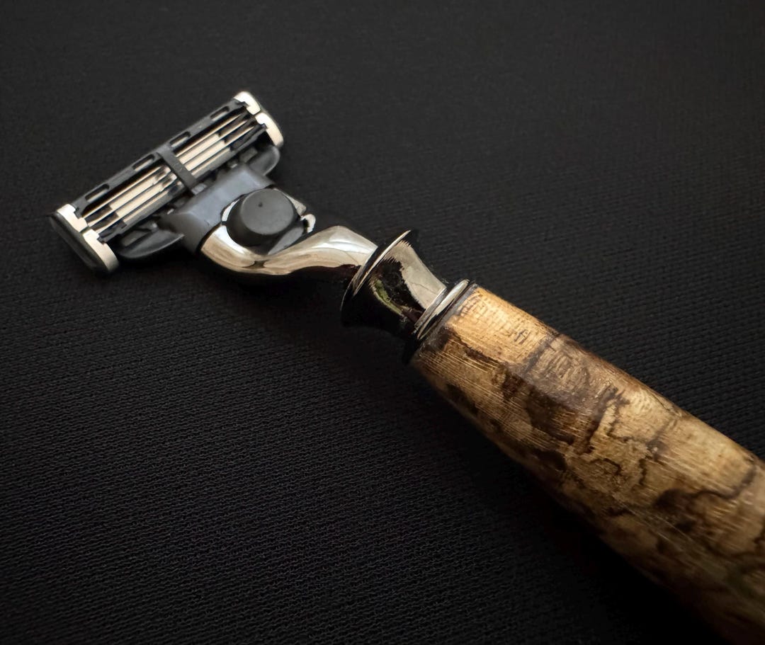 Turned Wood Razor Handle - Gillette Mach 3 - Crosscut Kansas Spalted ...