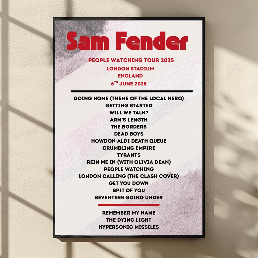 Sam Fender Setlist Poster - Sam Fender People Watching Tour Setlist ...
