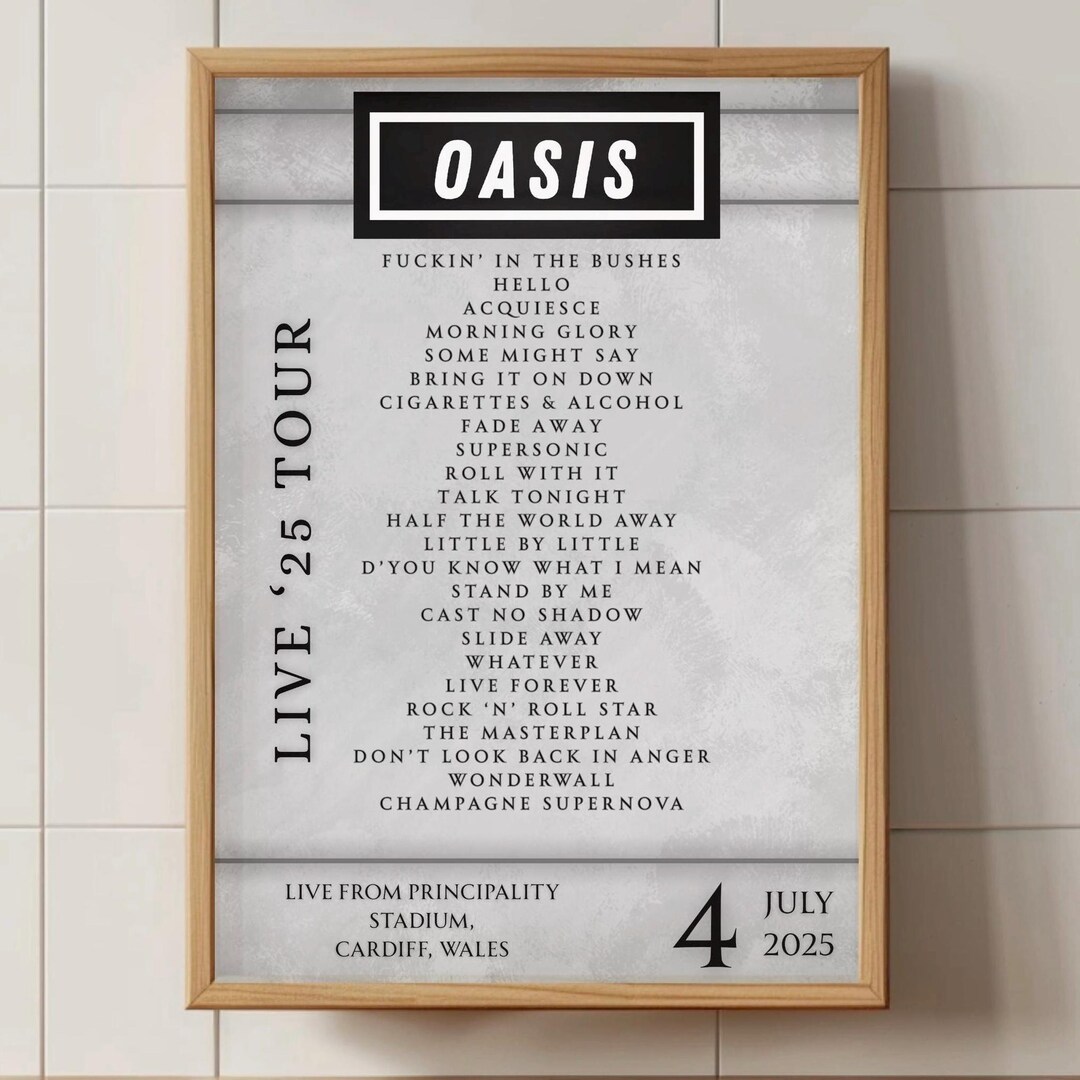 Oasis Live ‘25 Tour Setlist Print - Oasis Reunion - Customisable by ...