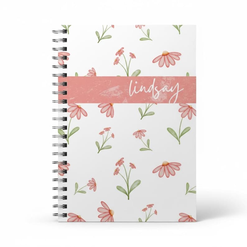 Personalized Pink Daisy Spiral Notebook | Custom Name Journal | Floral ...