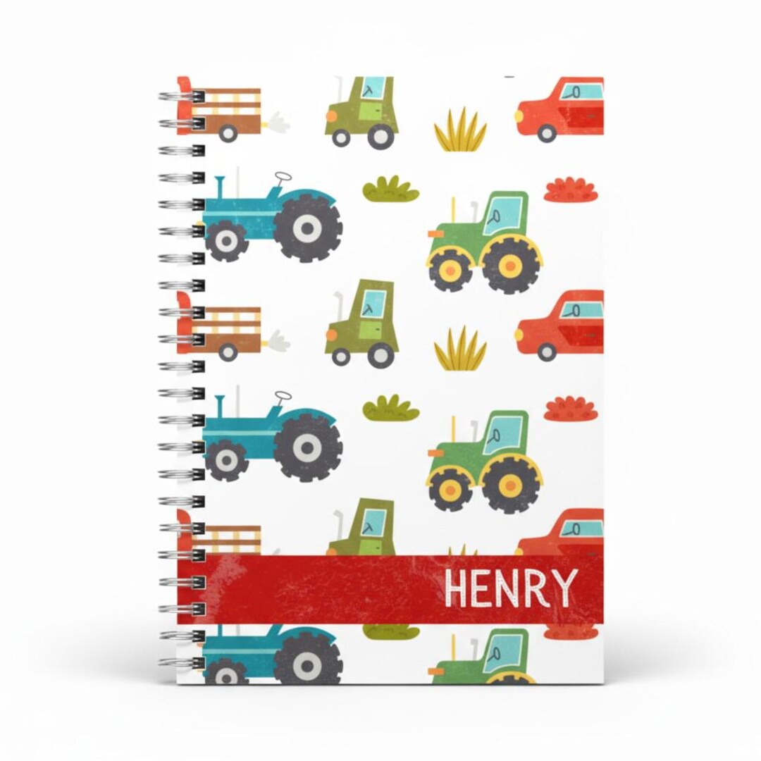 Personalized Tractor Spiral Notebook | Custom Name Kids Journal | Farm ...