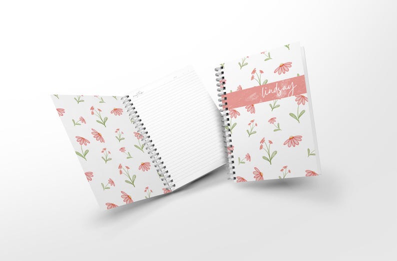 Personalized Pink Daisy Spiral Notebook | Custom Name Journal | Floral ...