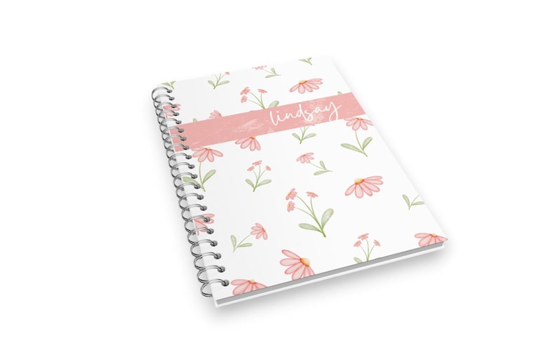 Personalized Pink Daisy Spiral Notebook | Custom Name Journal | Floral ...