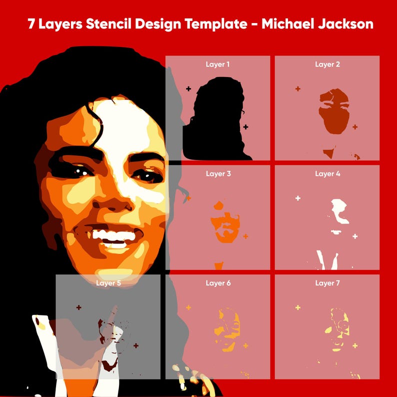 7 Layers Stencil of Michael Jackson - Digital File Template - Etsy