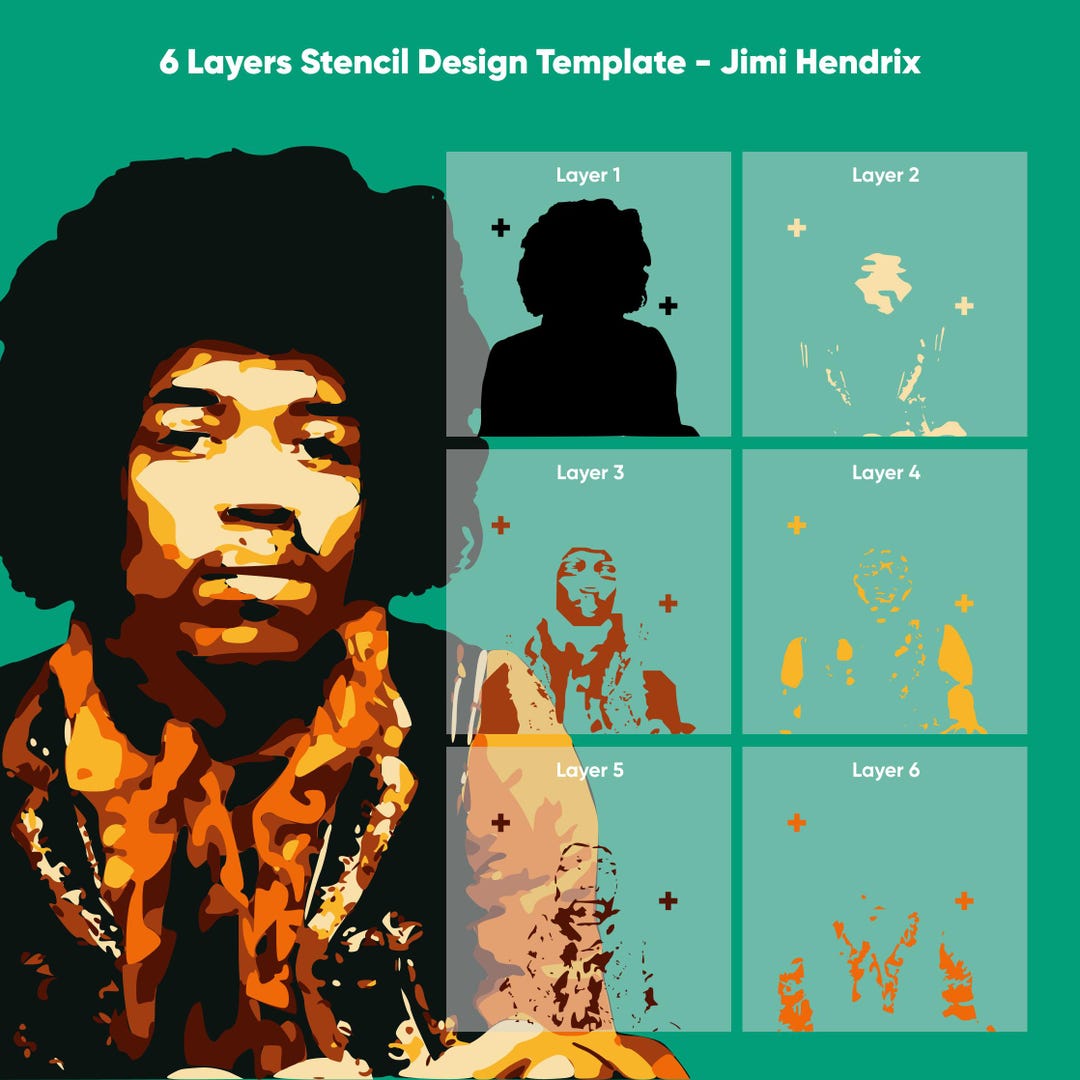 6 Layers Stencil of Jimi Hendrix - Digital File Template - Etsy