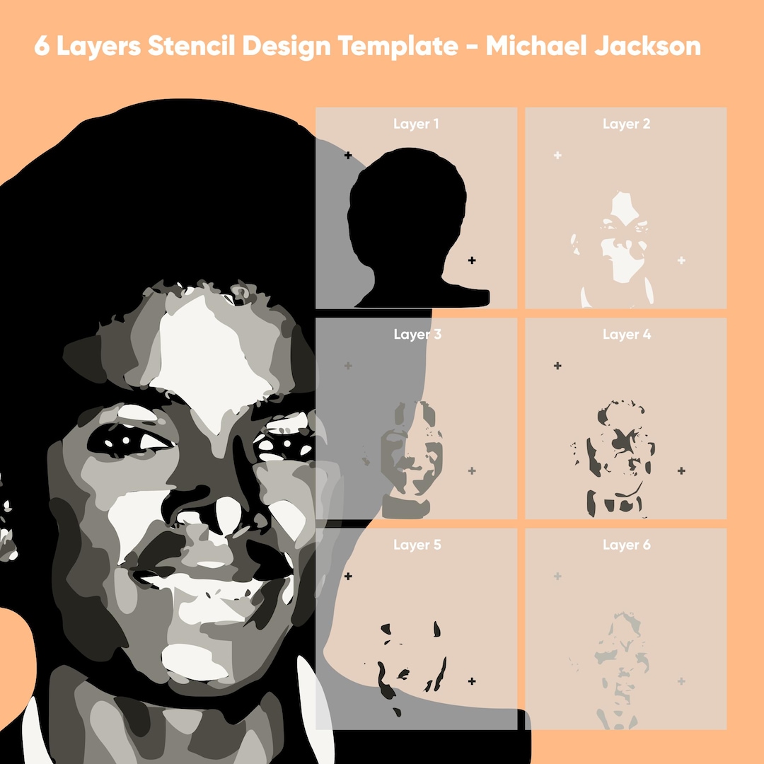 6 Layers Stencil of Michael Jackson - Digital File Template - Etsy