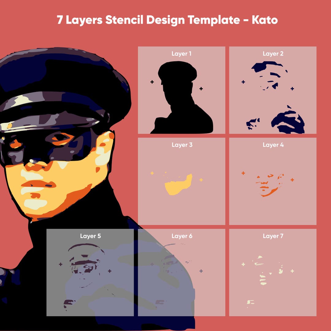 7 Layers Stencil of Bruce Lee as Kato - Digital File Template - Etsy