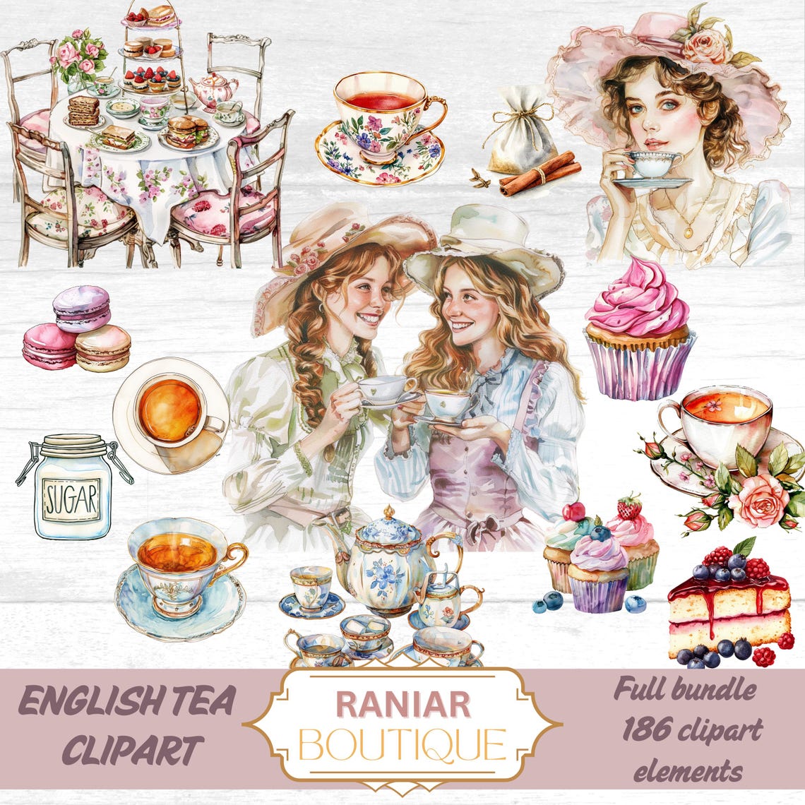 English Tea Time ,vintage Afternoon Tea Clipart, england Tea Cups, tea ...