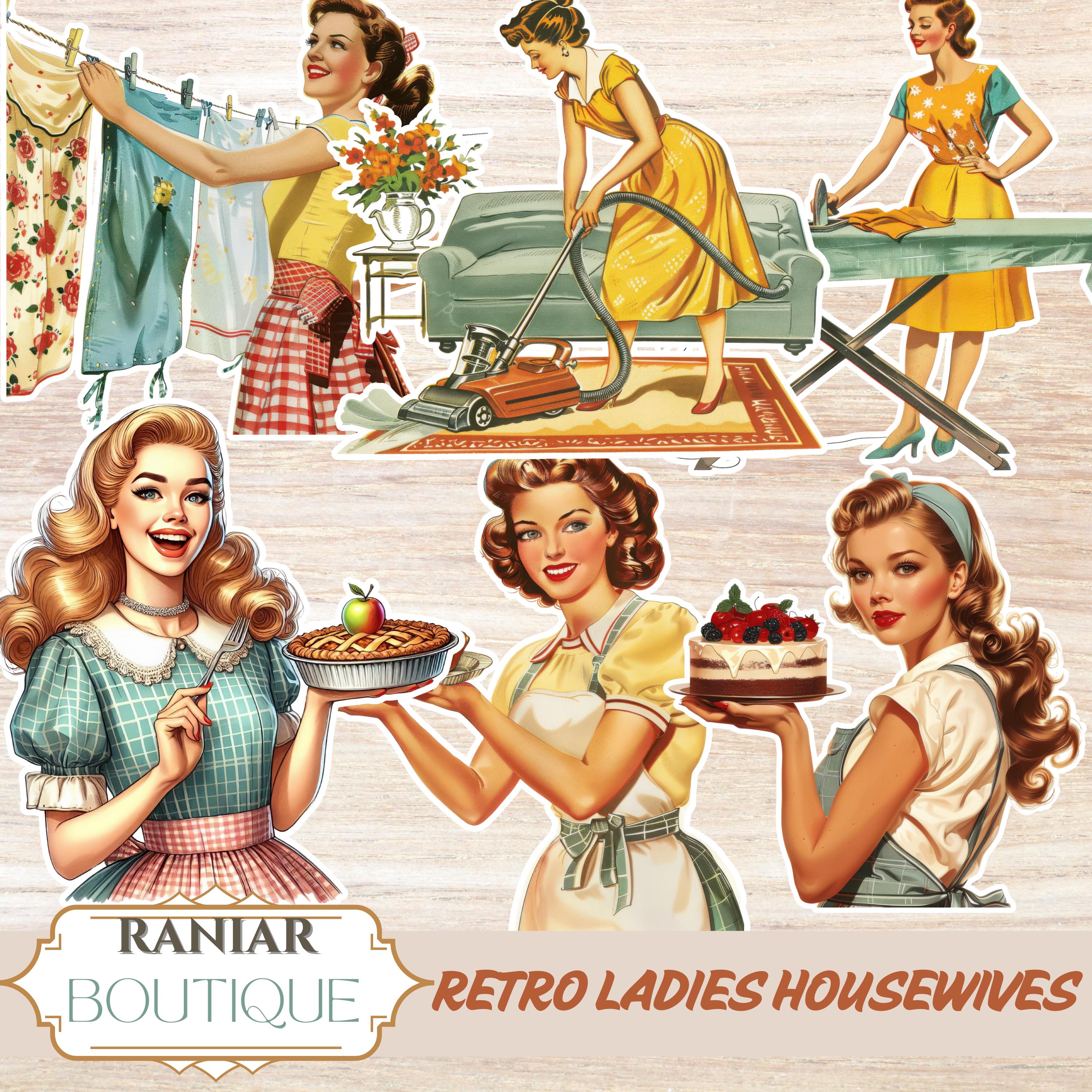 1950s Housewife Clipart: Retro Women Illustrations PNG Digital Downloa ...