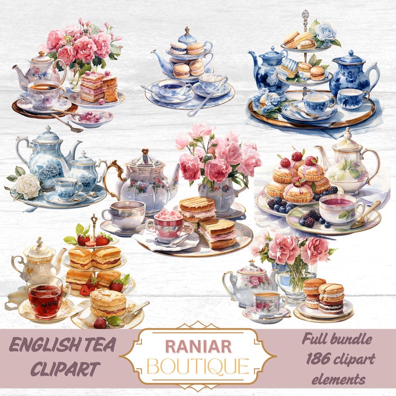 English Tea Time ,vintage Afternoon Tea Clipart, england Tea Cups, tea ...
