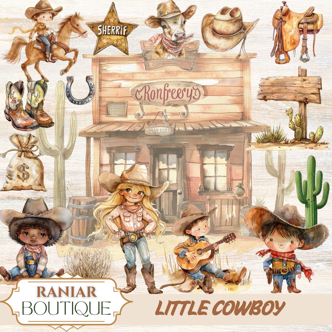 Watercolor Cowboy Clipart Set: Wild West Graphics (91 Pngs) (digital ...