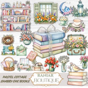 Pastel Cottage Printable, Shabby Chic Clipart, Book Lover Graphics ...