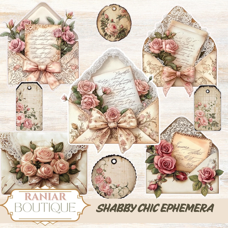 Shabby Chic Junk Journal Kit , Ephemera Folio, Shabby Chic Ephemera ,tags Ephemera Digitals for ...
